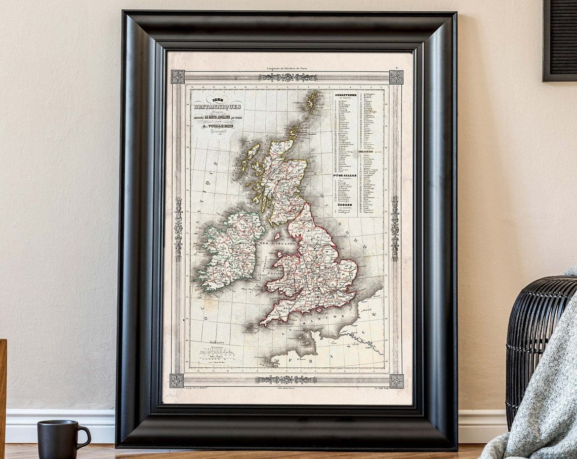 Vintage Map Of Uk, Historical Map Of Great Britain, Antique Map British ...