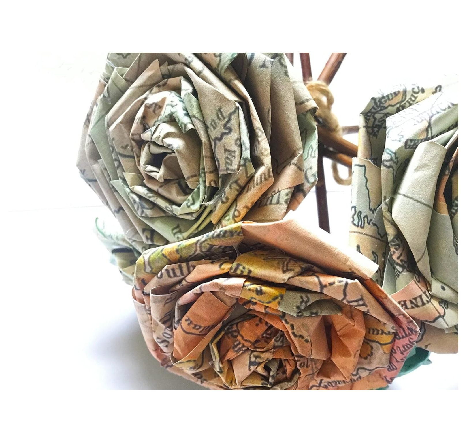 Vintage Map Paper Rose Bouquet Vintage Home Decor Artificial Flora ...