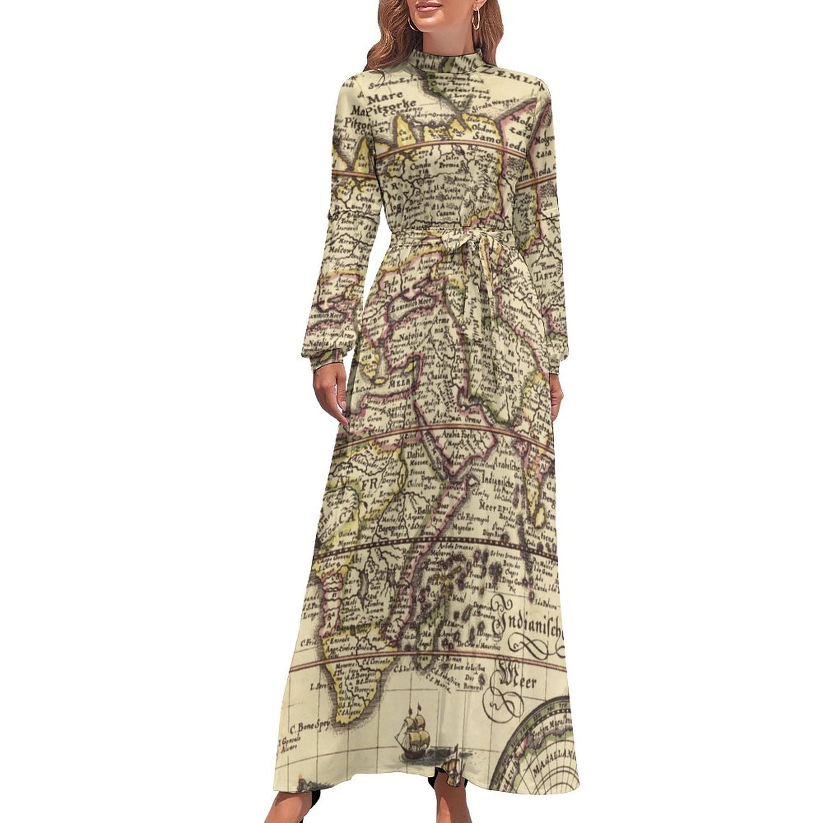 Vintage Map Print Dress Sarasota Florida Cute Maxi Dress Boho Beach ...