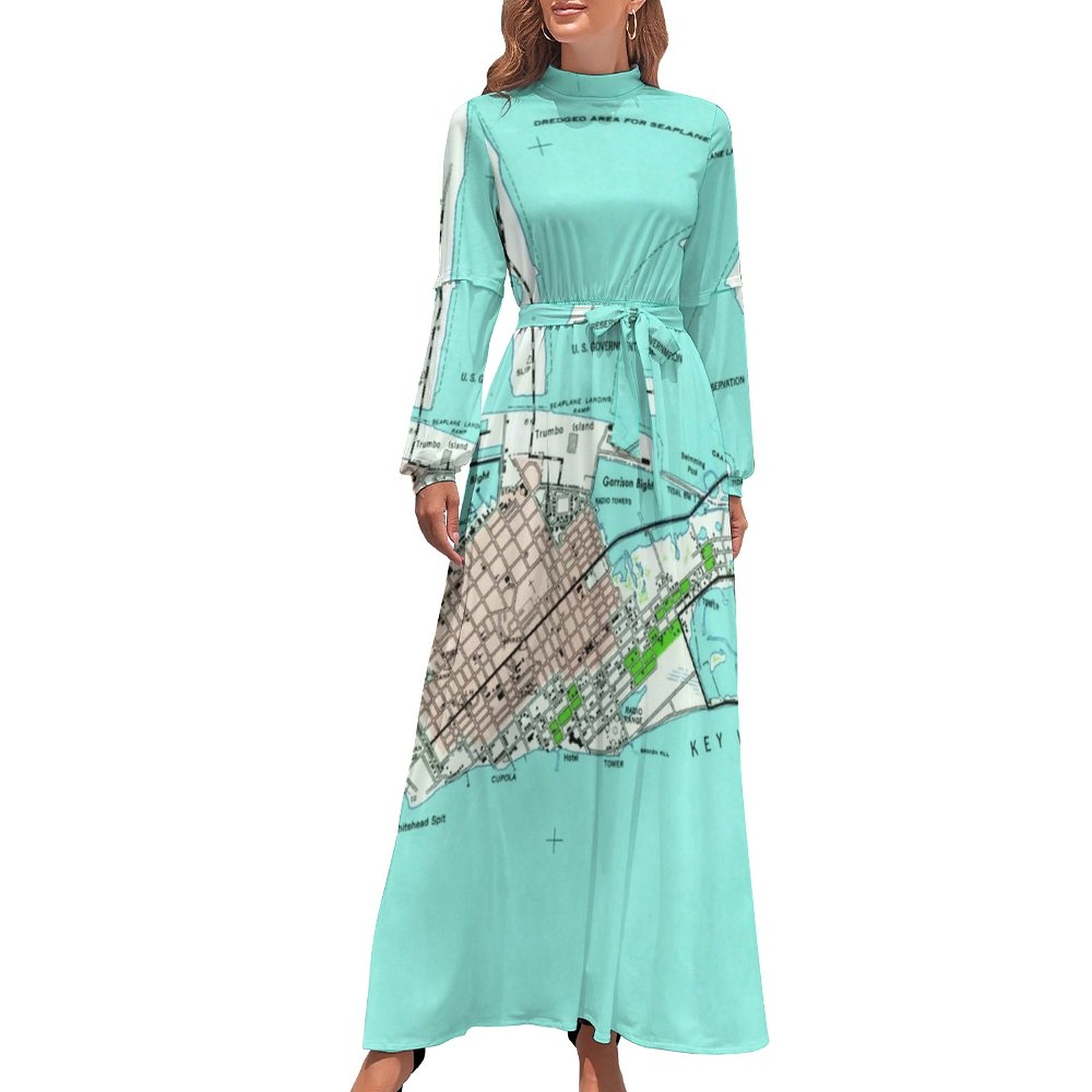 Vintage Map Print Dress Sarasota Florida Cute Maxi Dress Boho Beach ...