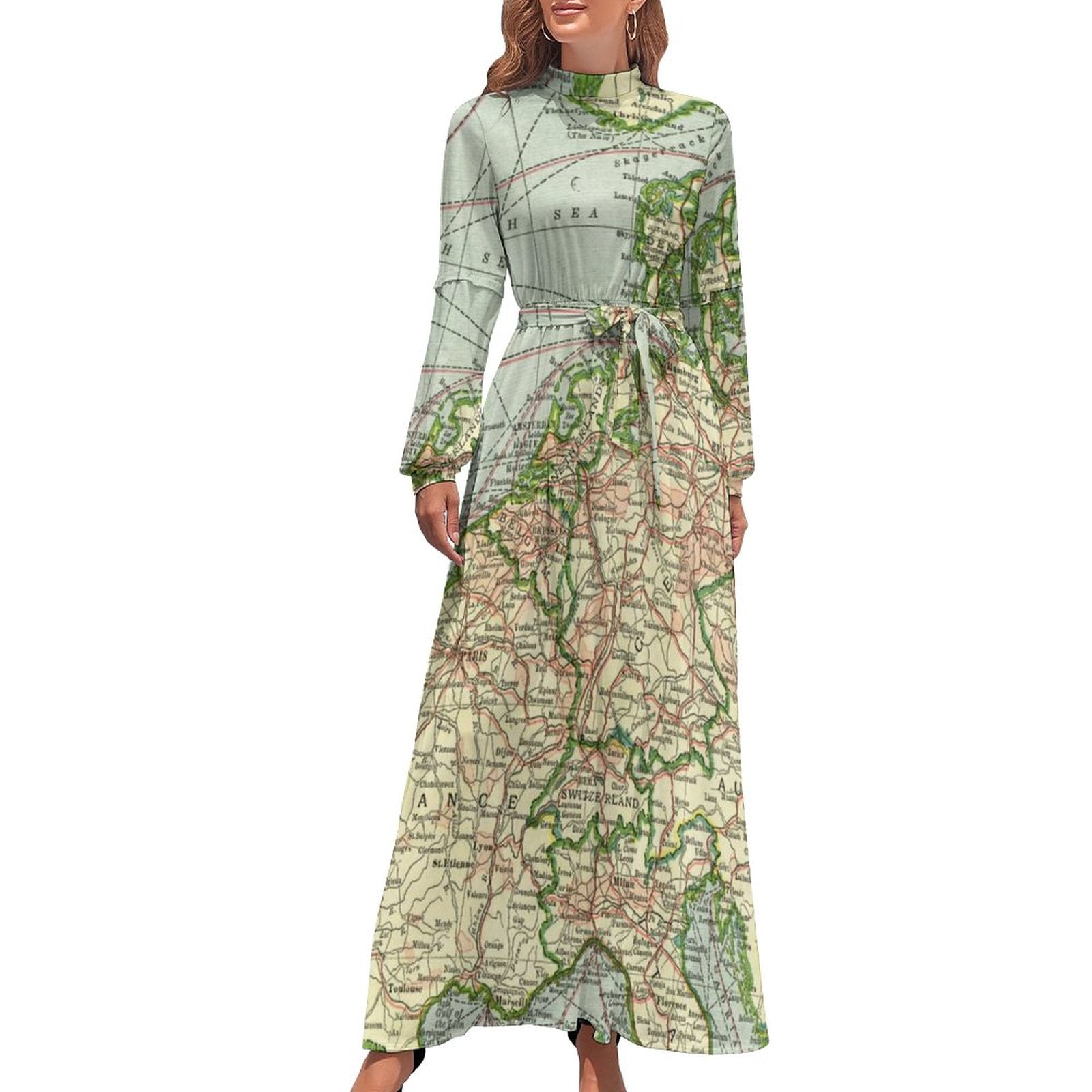 Vintage Map Print Dress The World 1897 Stylish Bohemia Dresses Female ...