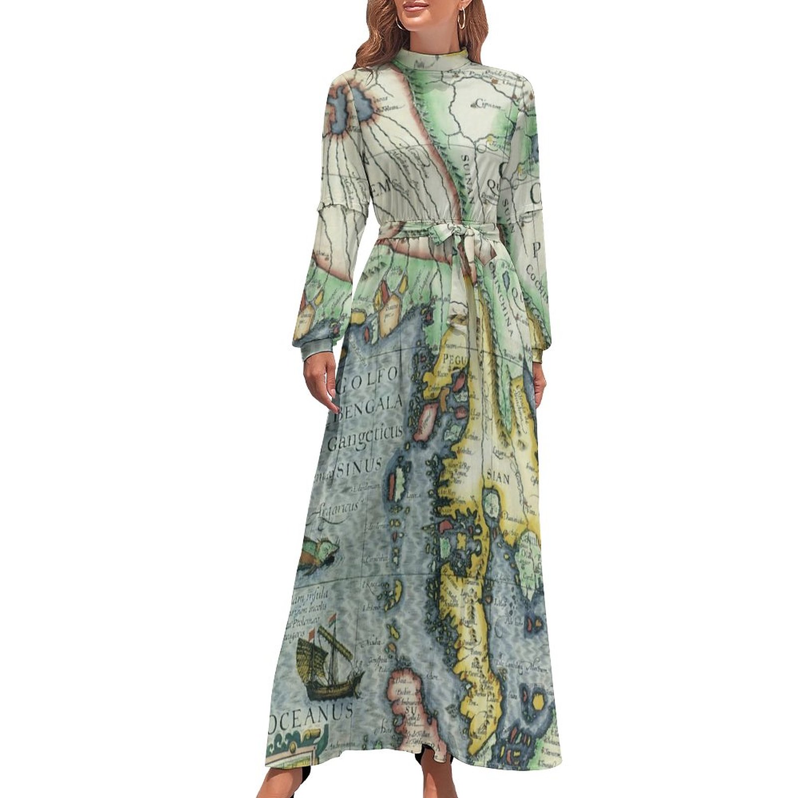 Vintage Map Print Dress The World 1897 Stylish Bohemia Dresses Female ...