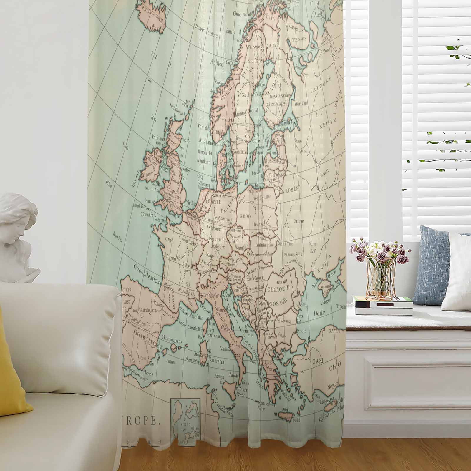 Vintage Map Semi Sheer Curtains Drapes for Living Room, Bedroom, French ...