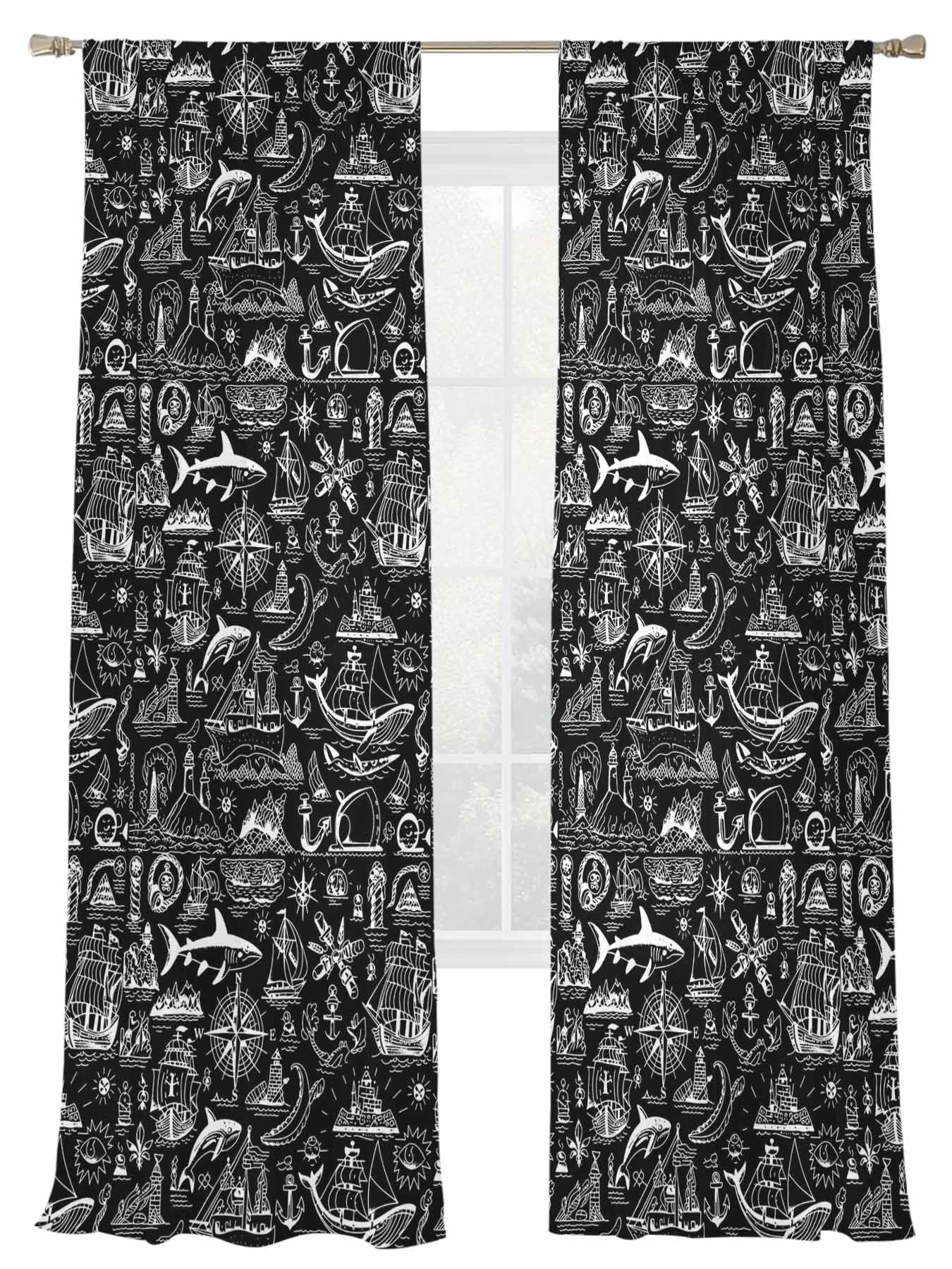 Vintage Map Sheer Curtains 108 Inch Long 2 Panels, Watercolor ...