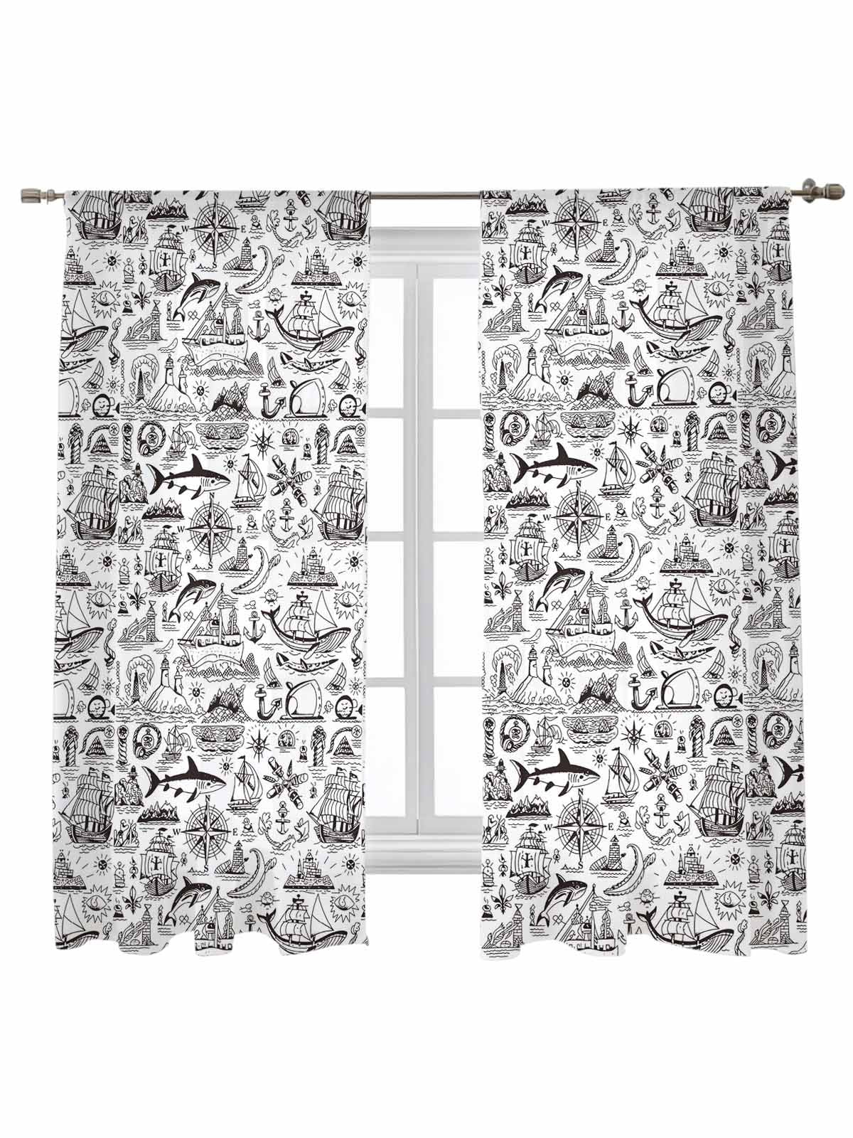 Vintage Map Sheer Curtains 2 Panels Set Watercolor Navigation Boat ...
