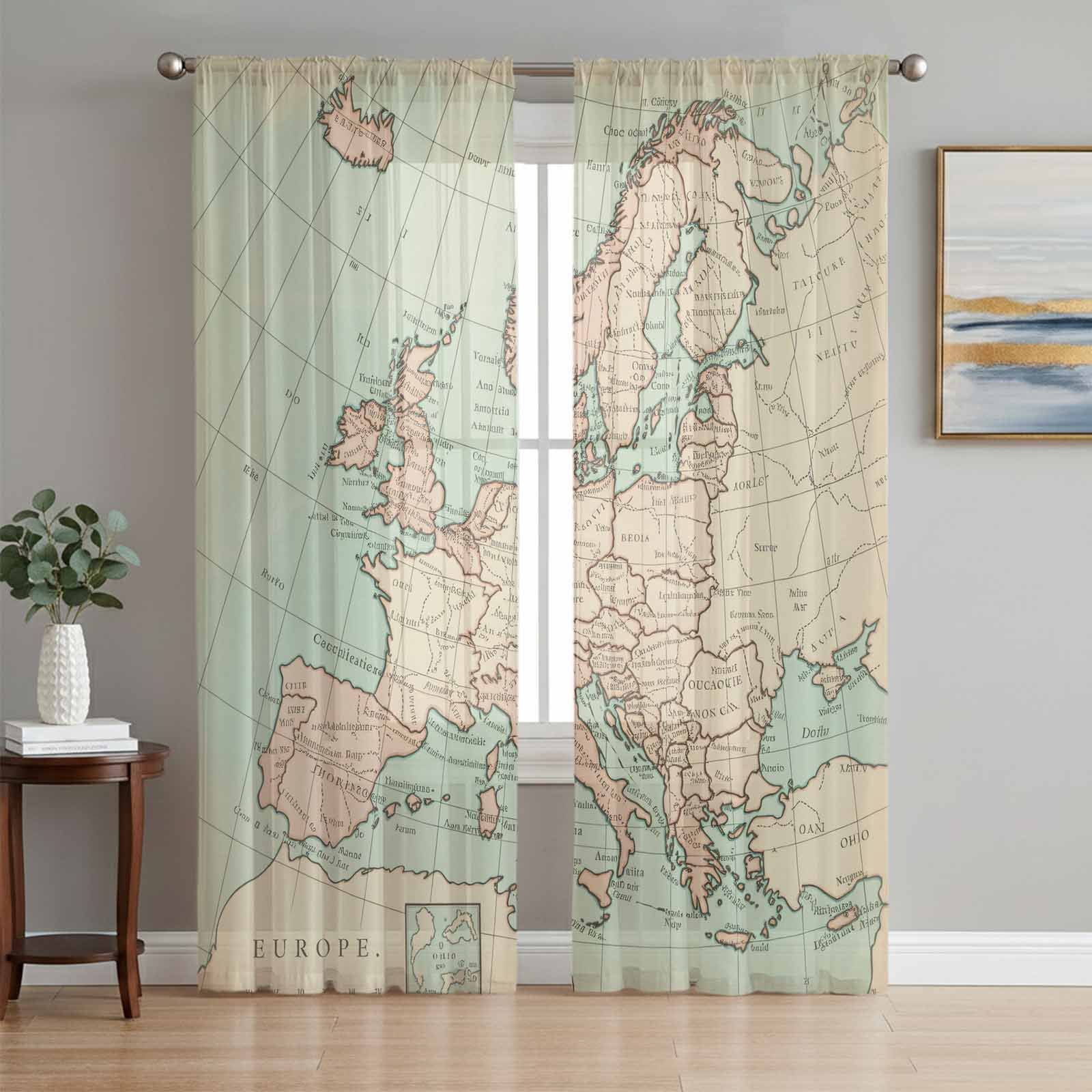 Vintage Map Sheer Curtains 72 Inch Length 2 Panels Set, Western Retro ...
