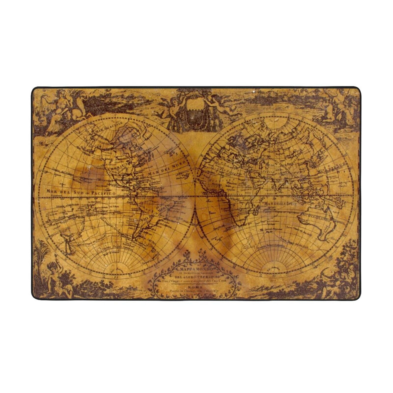 Vintage Map Soft Indoor Outdoor Rug, Washable Rugs for Living Room, Non ...
