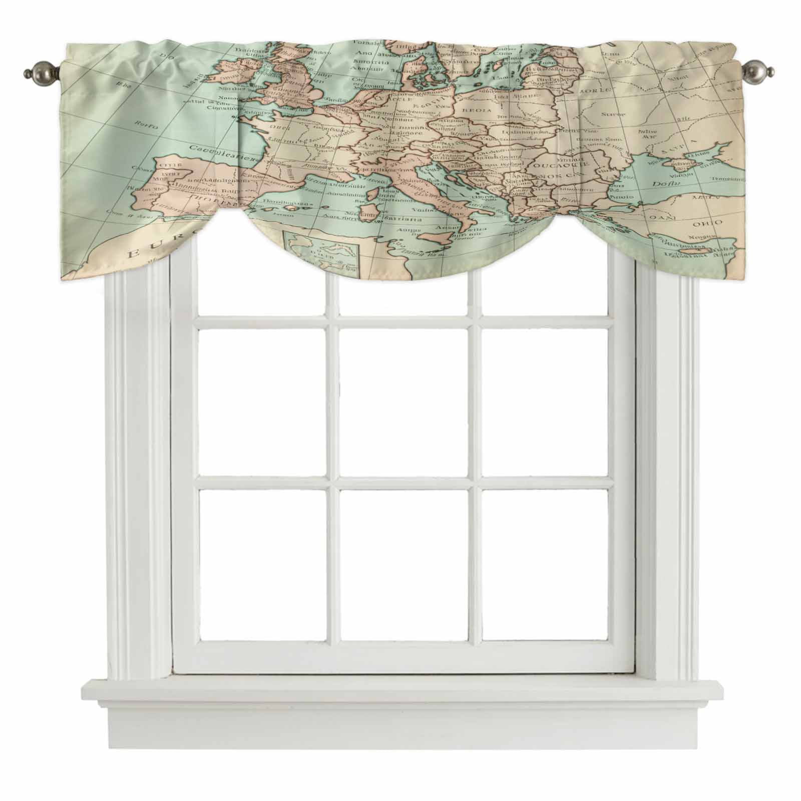 Vintage Map Tie Up Valance Curtains for Windows, Kitchen Curtains ...