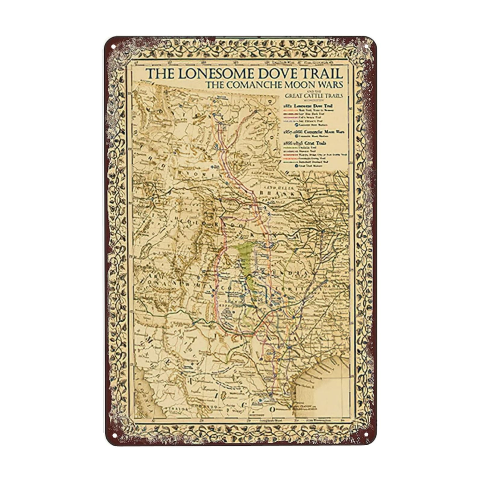Vintage Map Tin Sign 1881 Lonesome Dove & Great Cattle Trails Map For ...