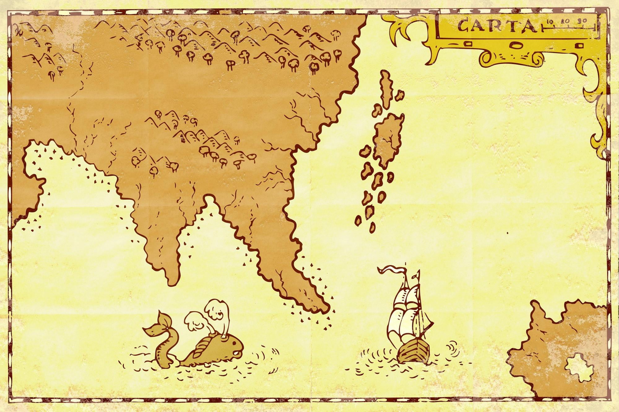 Art.com Vintage Map Treasure Island Tall Ship Whale Art Print by ...