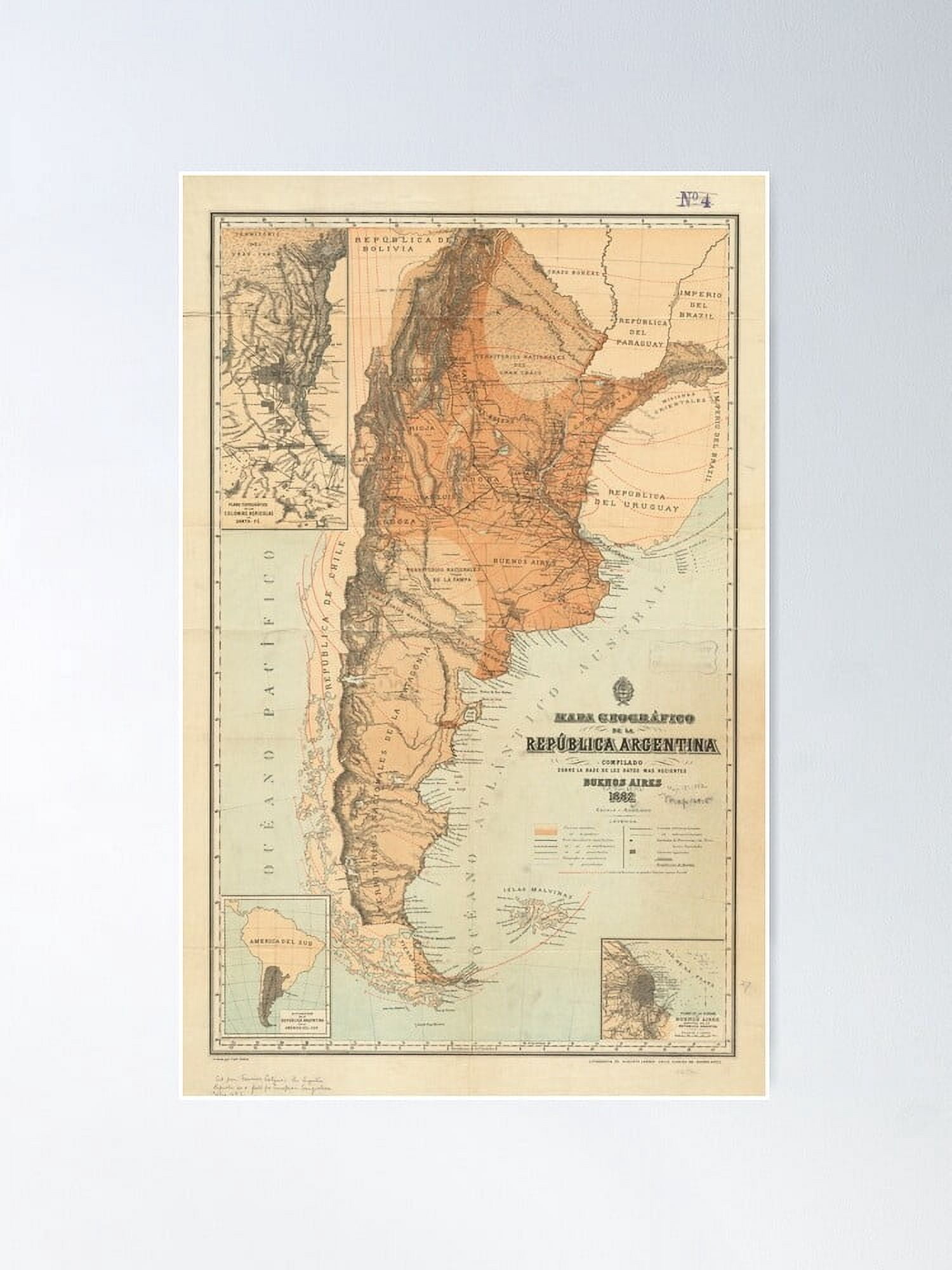 Vintage Map of Argentina (1882) Poster - Walmart.com