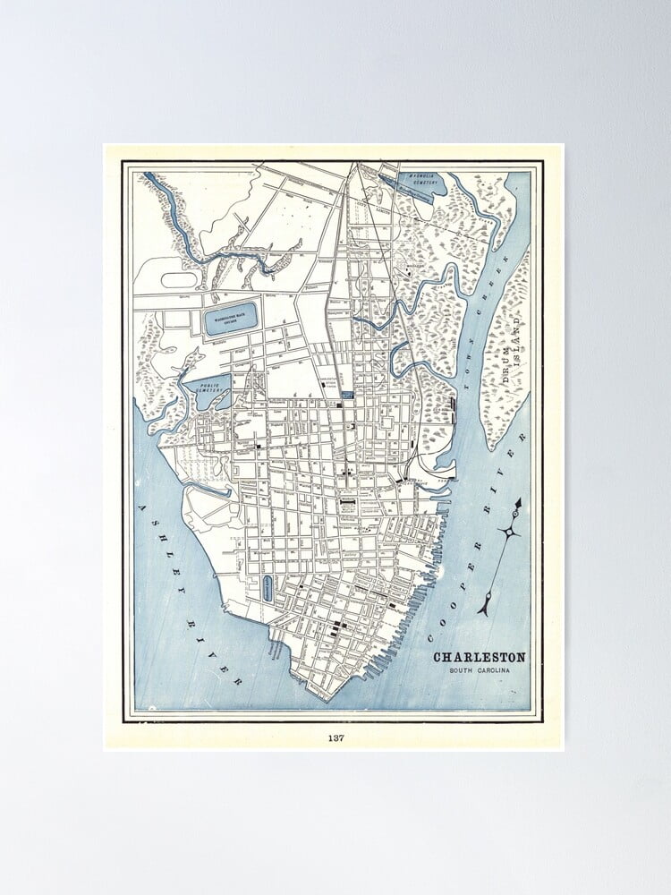 Vintage Map of Charleston South Carolina (1898) Poster - Walmart.com
