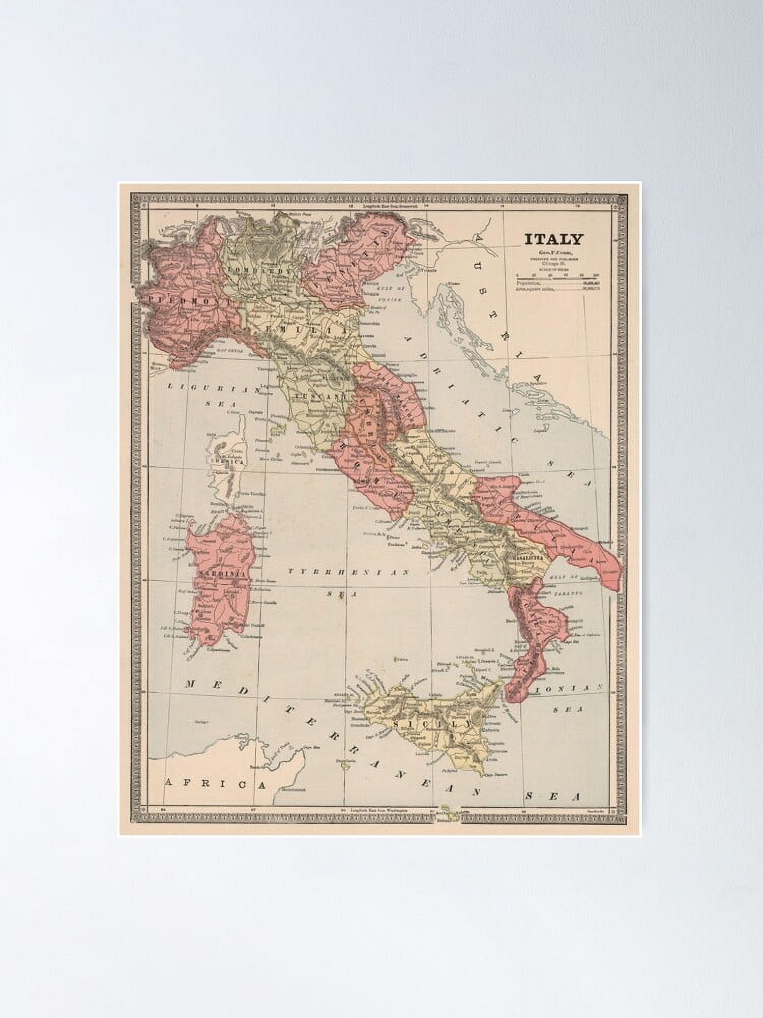 Vintage Map of Italy (1883) Poster - Walmart.com