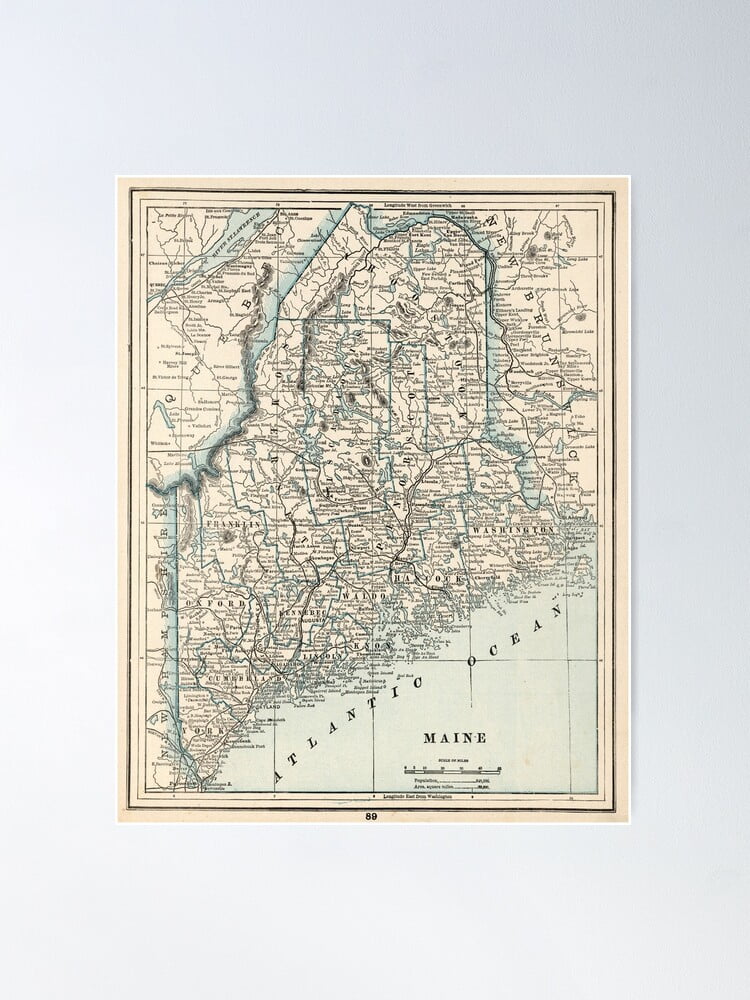 Vintage Map of Maine (1893) Poster - Walmart.com