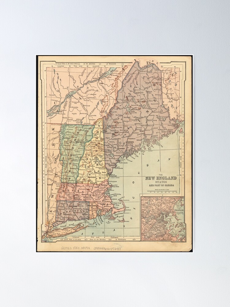 Vintage Map of New England (1880) Poster - Walmart.com