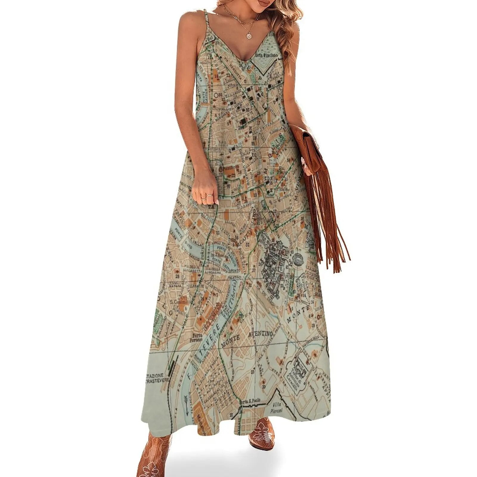 Vintage Map of Rome Italy (1911) Sleeveless Dress evening dresses ...