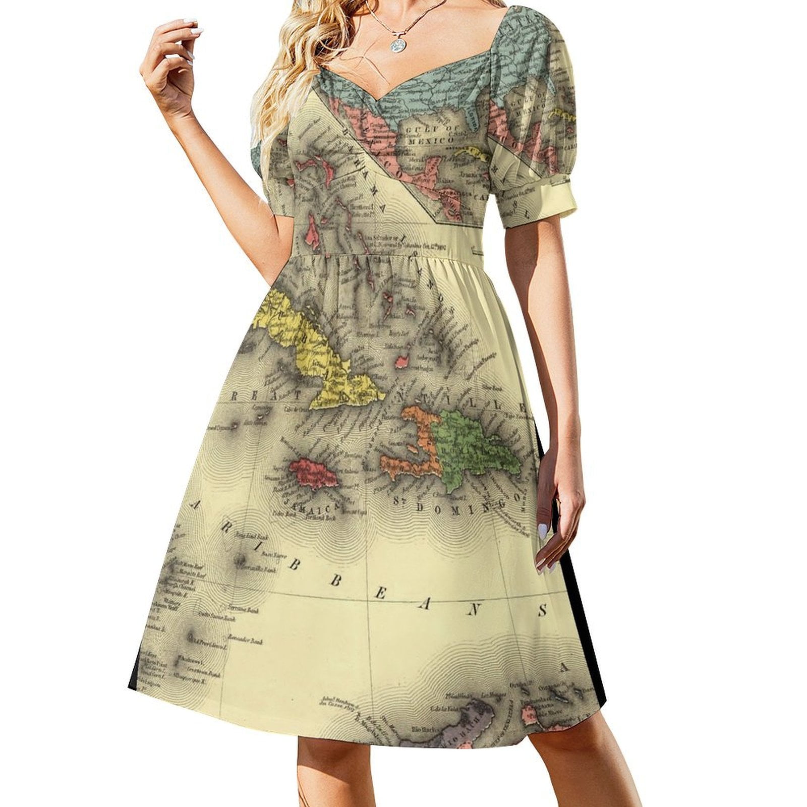 Vintage Map of The Caribbean (898) ShortSleeved Dress long dresses for ...