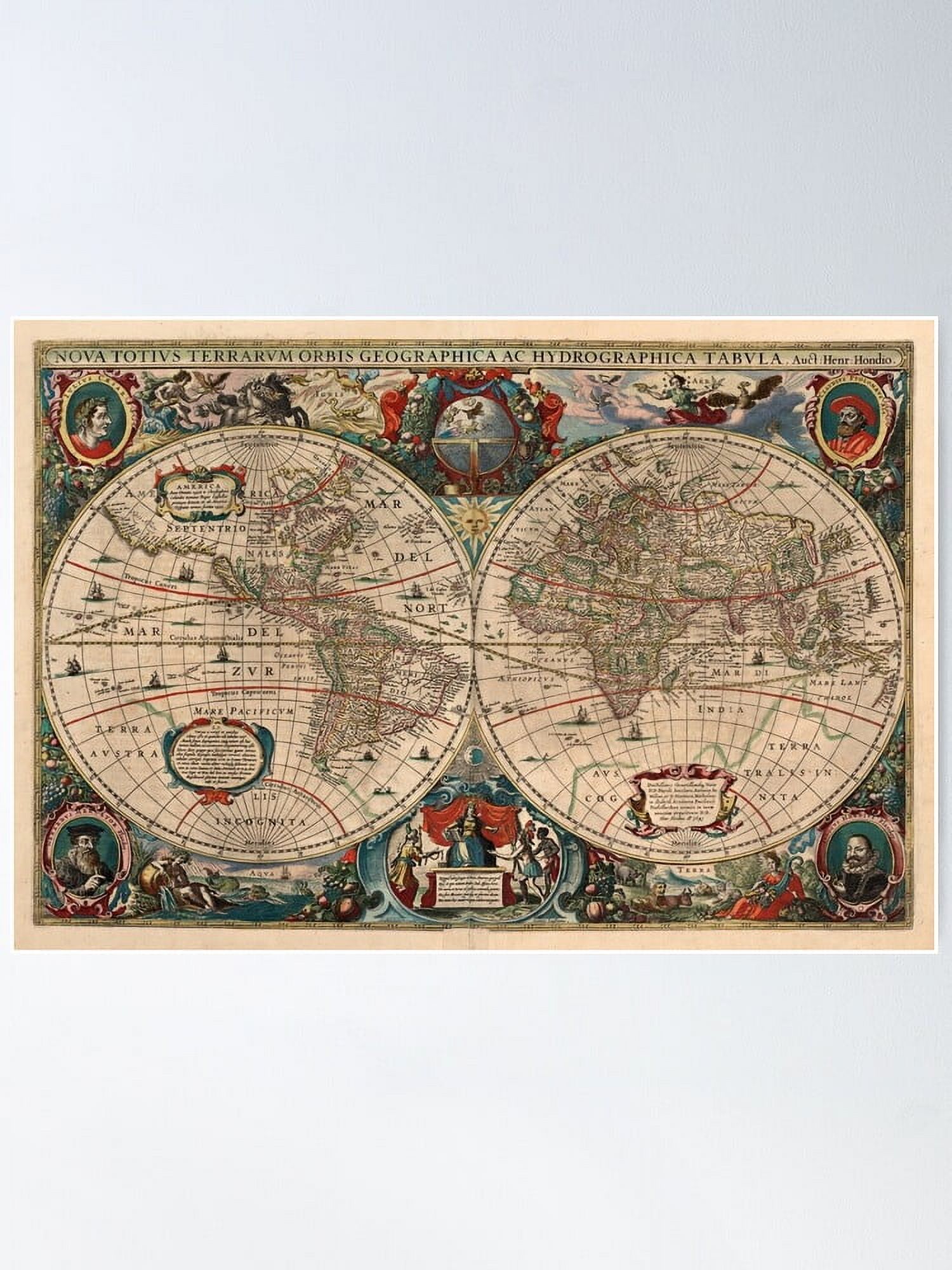 Vintage Map of The World (1641) Poster - Walmart.com