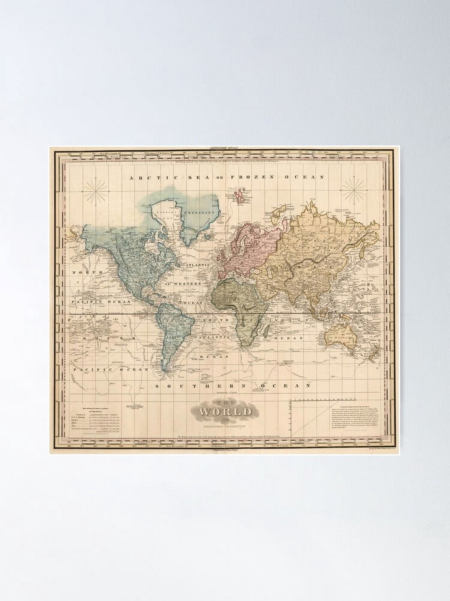 Vintage Map of The World (1823) 2 Poster - Walmart.com