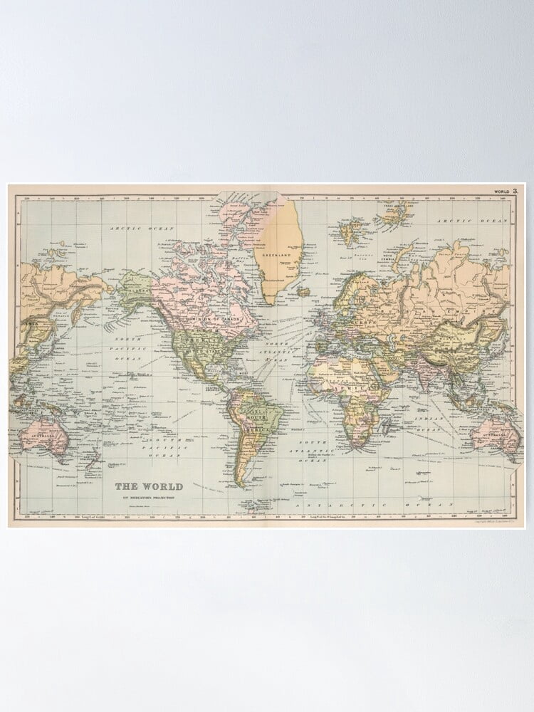 Vintage Map of The World (1892) Poster - Walmart.com