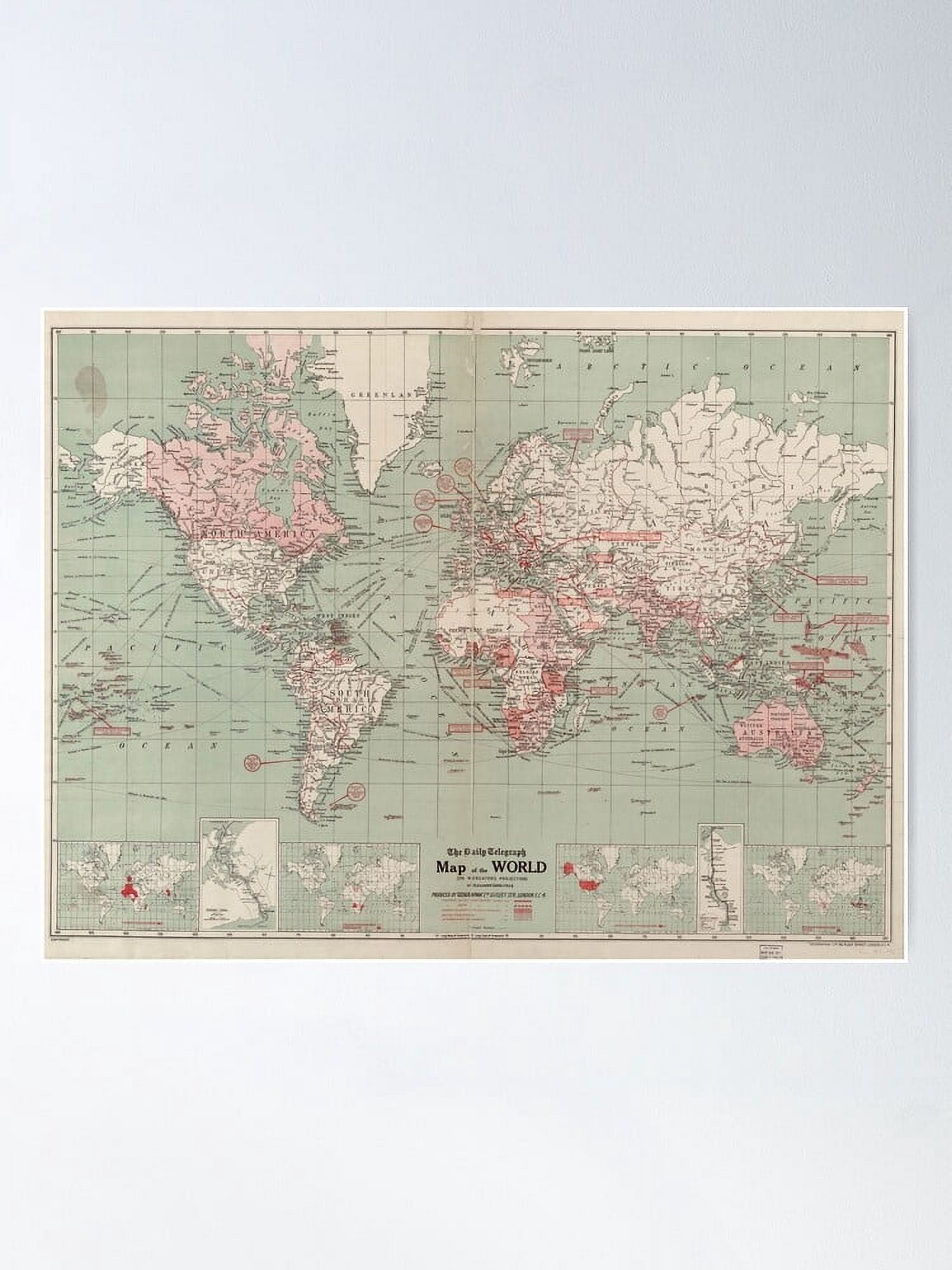 Vintage Map of The World (1918) Poster - Walmart.com