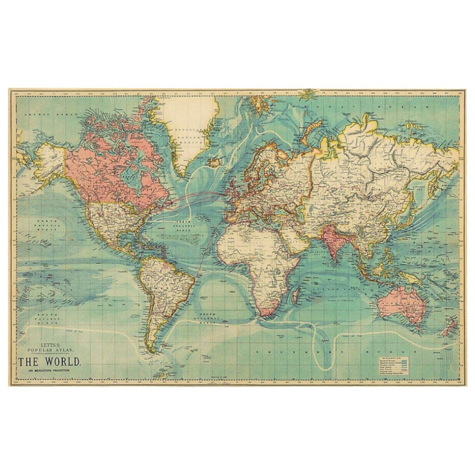 Vintage Map of The World883 Adult Home Decor Bedroom Living Room ...
