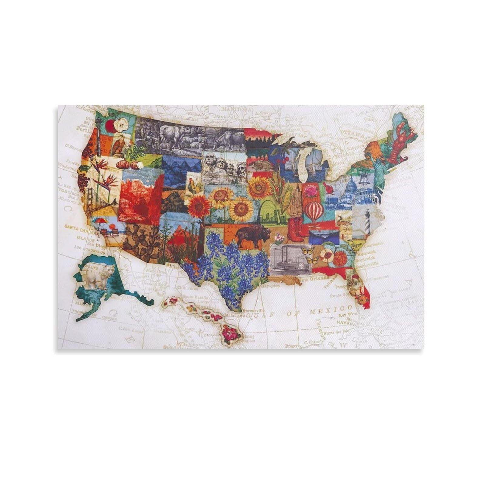 Vintage Map of United States of America Poster Education Canvas Art ...