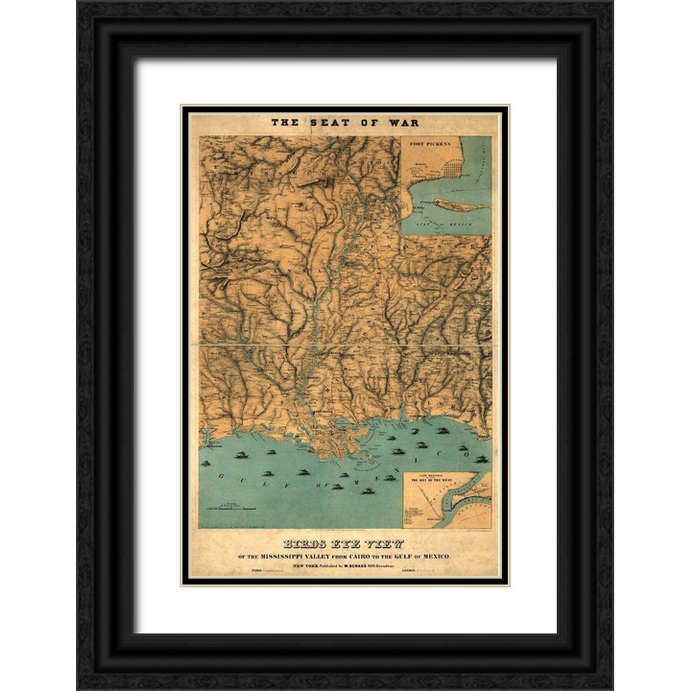 Vintage Maps 11x14 Black Ornate Wood Framed with Double Matting Museum ...