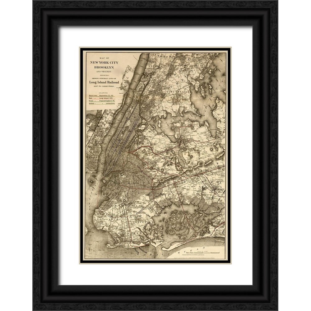 Vintage Maps 11x14 Black Ornate Wood Framed with Double Matting Museum ...