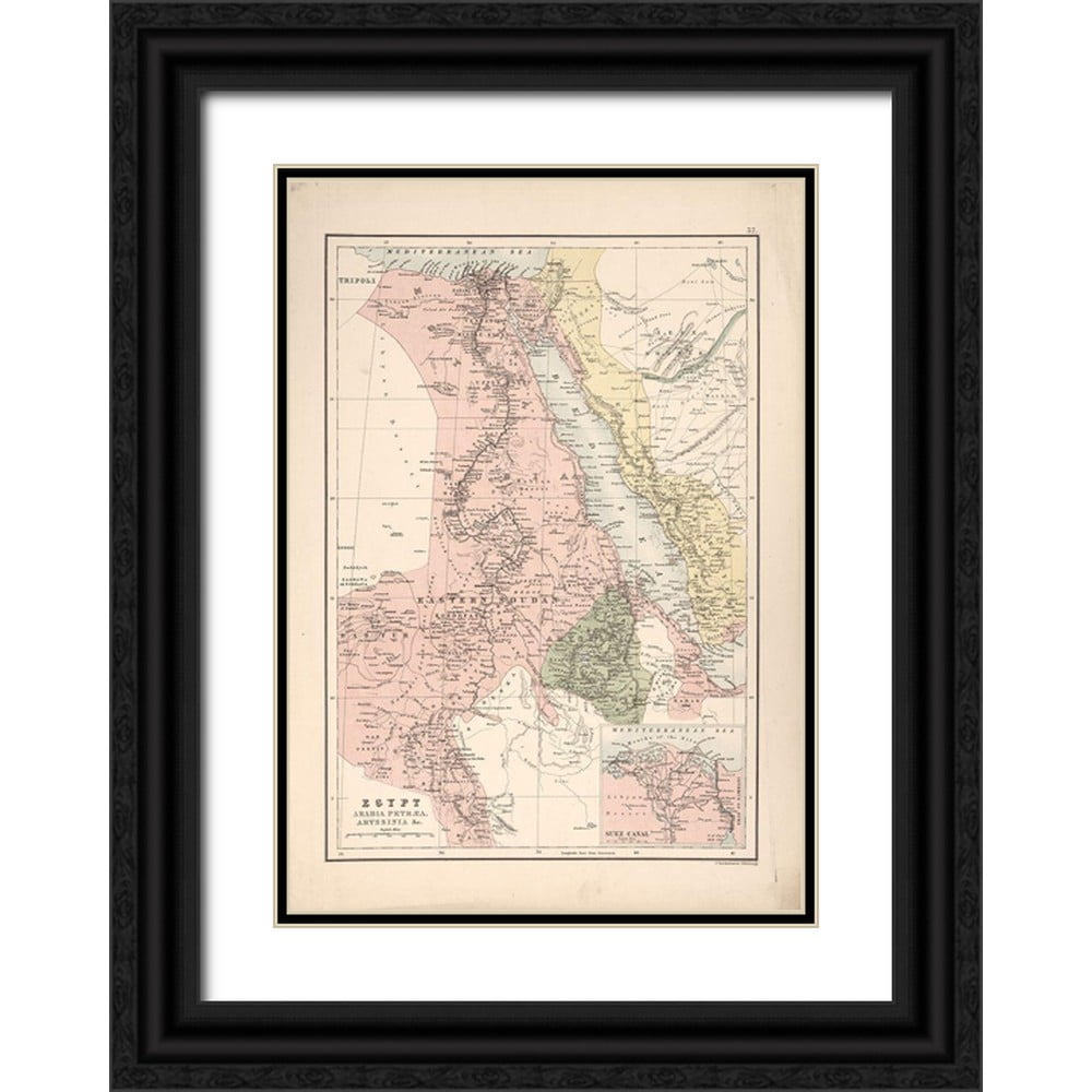 Vintage Maps 11x14 Black Ornate Wood Framed with Double Matting Museum ...