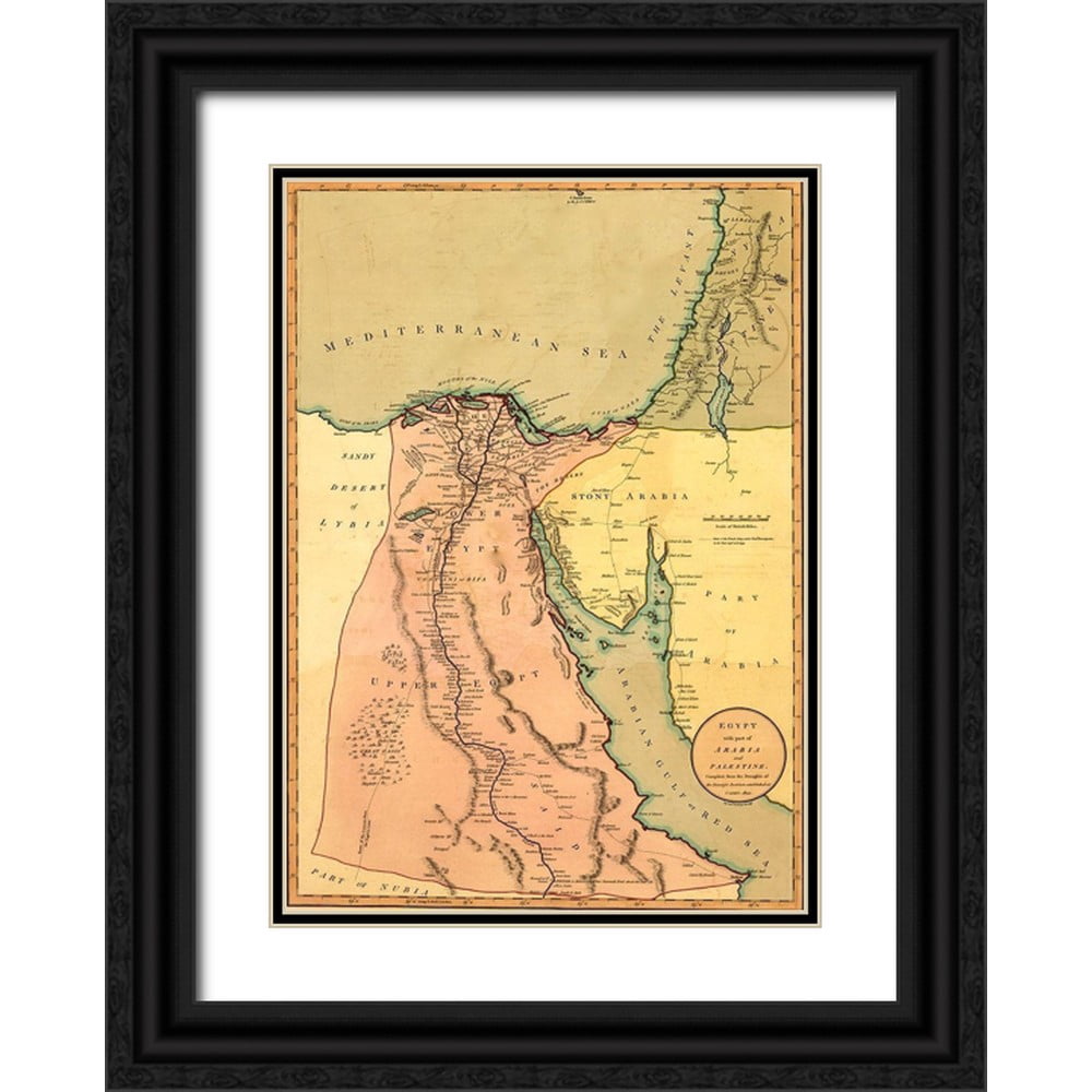 Vintage Maps 11x14 Black Ornate Wood Framed with Double Matting Museum ...
