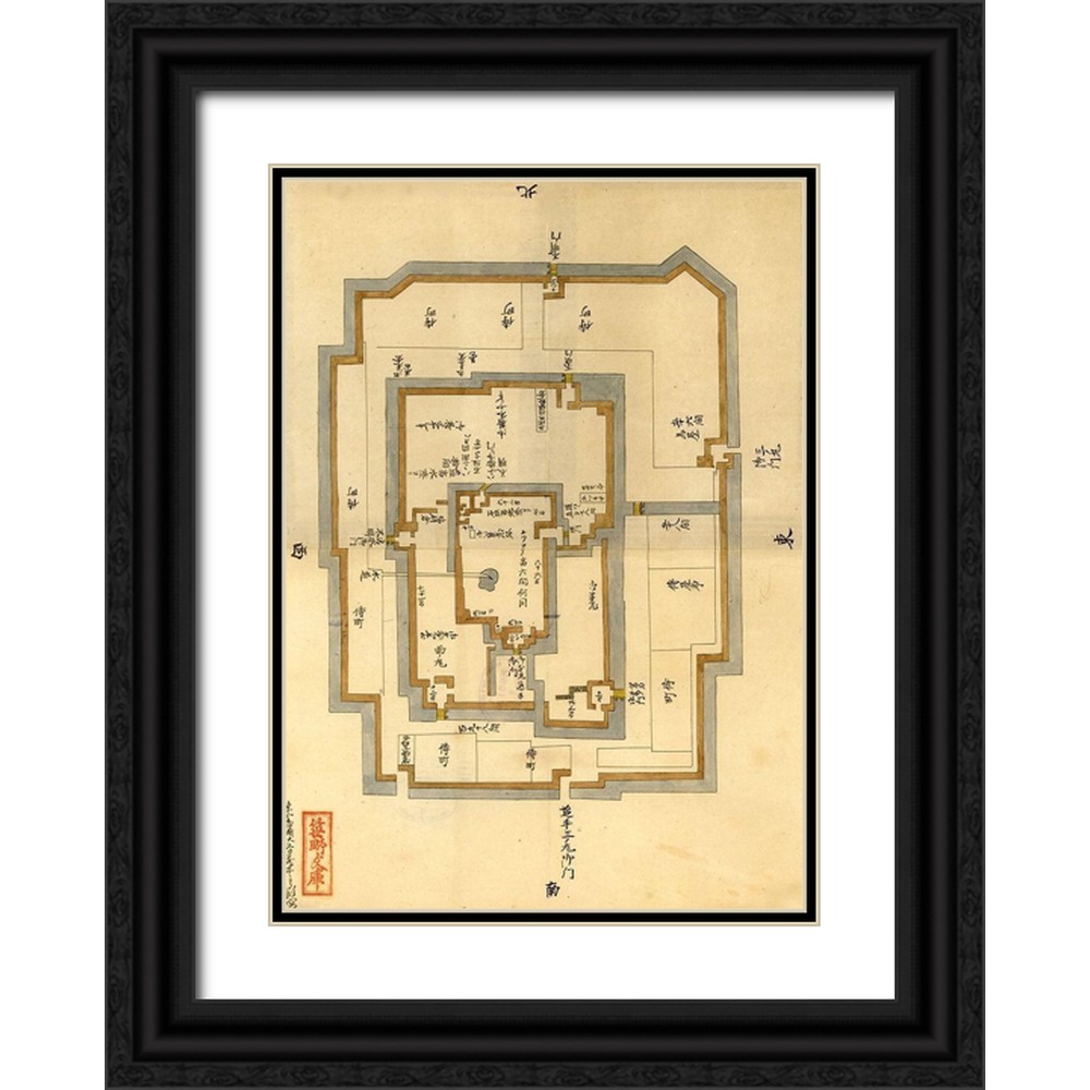 Vintage Maps 11x14 Black Ornate Wood Framed with Double Matting Museum ...