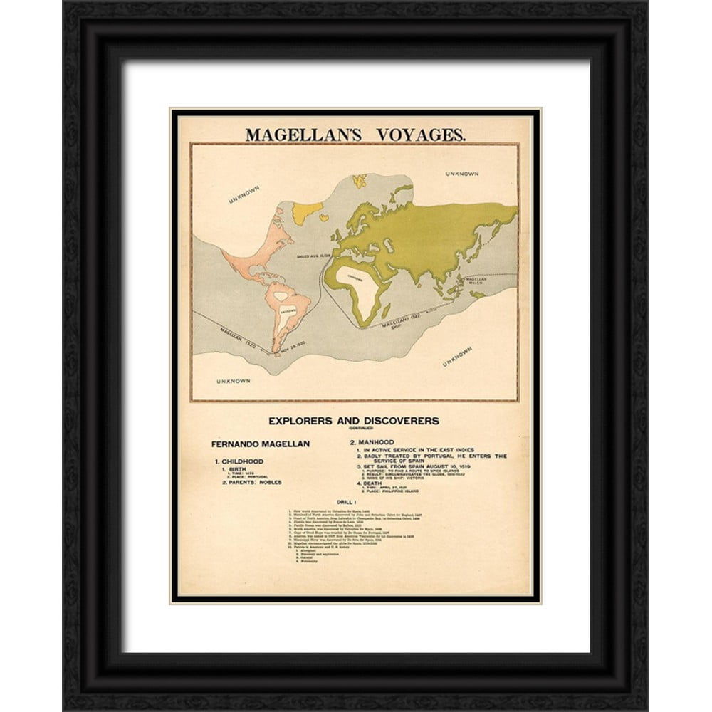 Vintage Maps 11x14 Black Ornate Wood Framed with Double Matting Museum ...