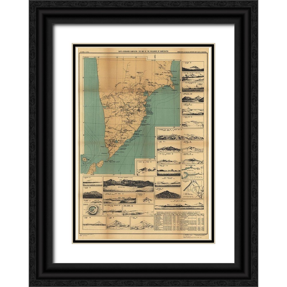 Vintage Maps 11x14 Black Ornate Wood Framed with Double Matting Museum ...