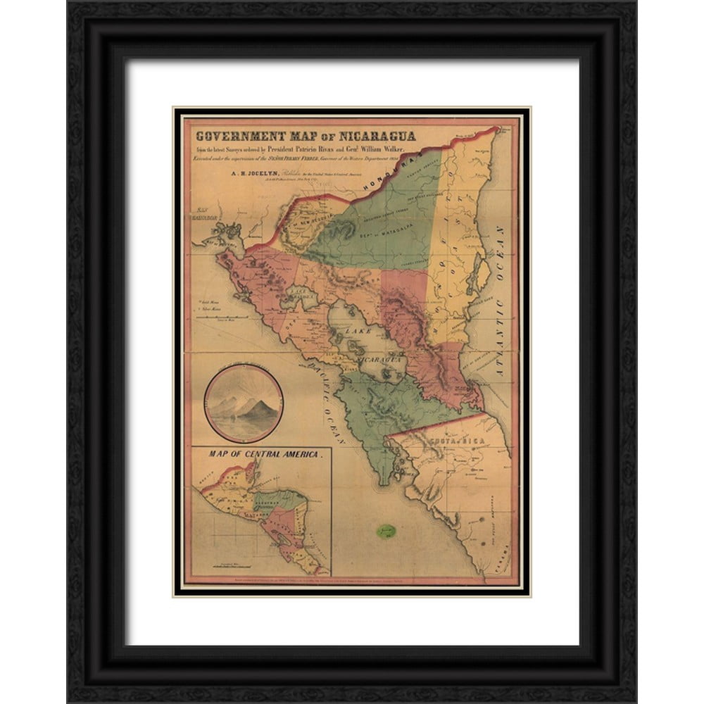 Vintage Maps 11x14 Black Ornate Wood Framed with Double Matting Museum ...
