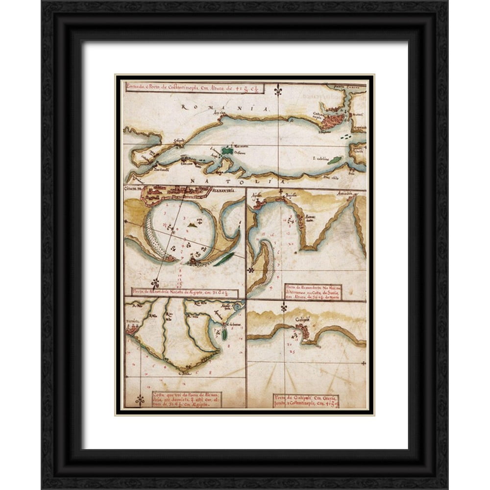 Vintage Maps 11x14 Black Ornate Wood Framed with Double Matting Museum ...