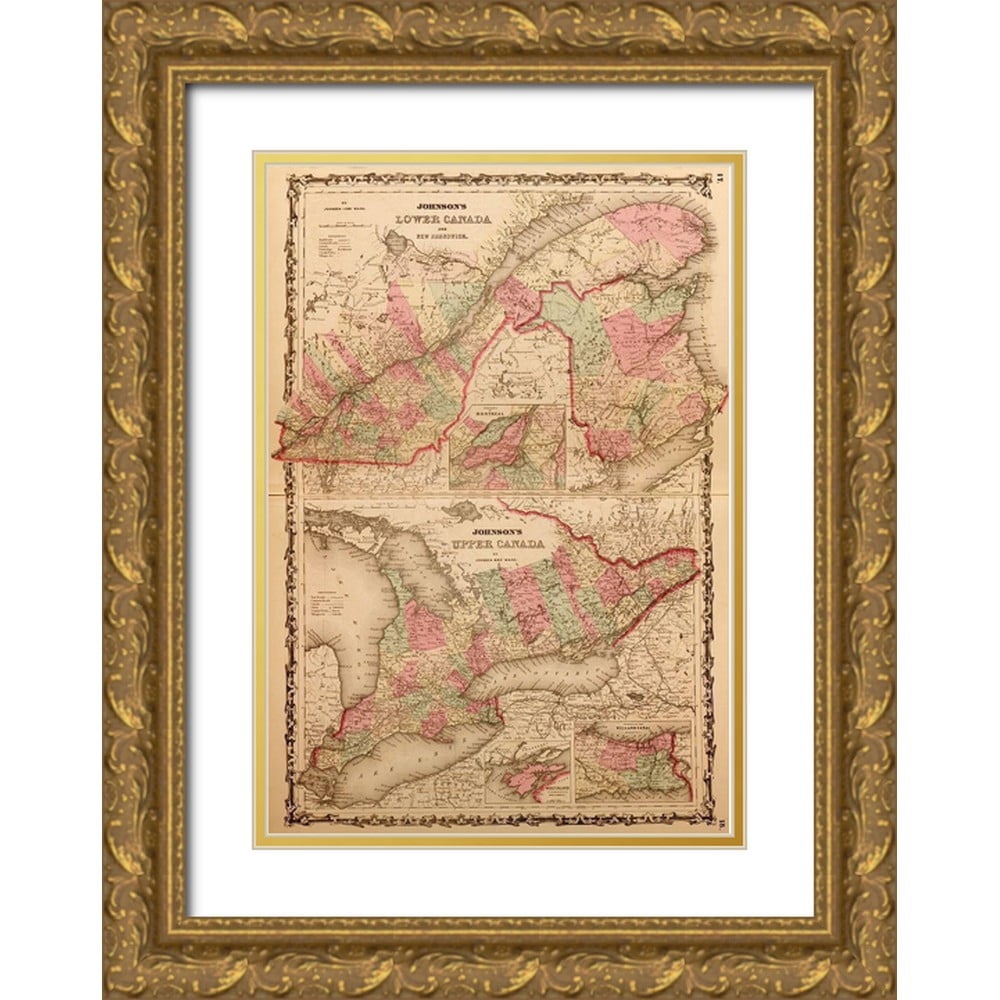 Vintage Maps 11x14 Gold Ornate Wood Framed with Double Matting Museum ...