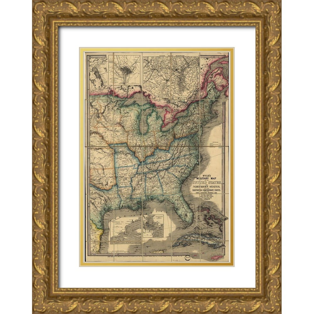 Vintage Maps 11x14 Gold Ornate Wood Framed with Double Matting Museum ...