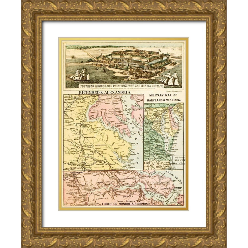 Vintage Maps 11x14 Gold Ornate Wood Framed with Double Matting Museum ...
