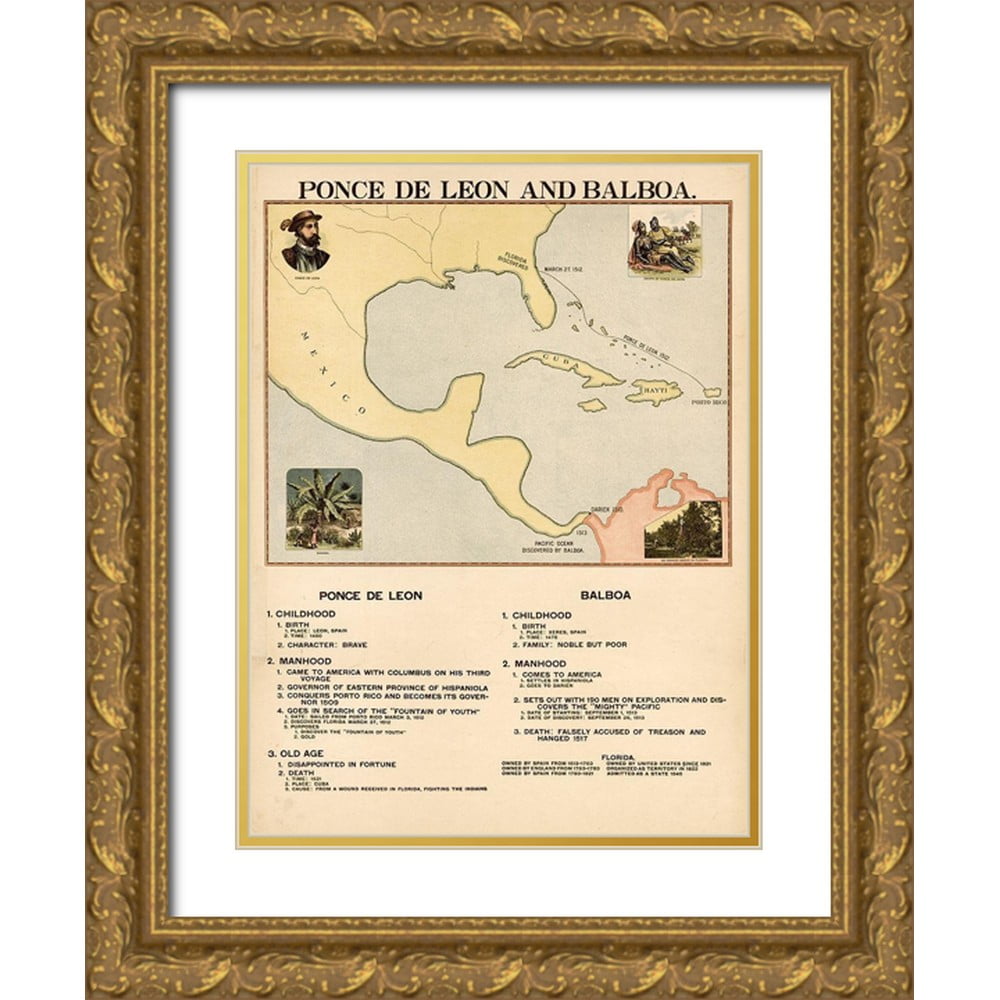 Vintage Maps 11x14 Gold Ornate Wood Framed with Double Matting Museum ...