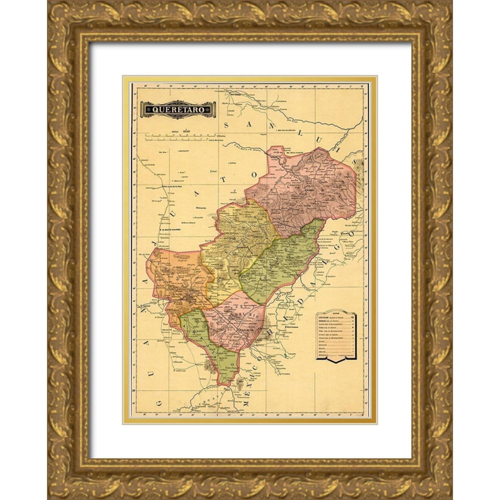 Vintage Maps 11x14 Gold Ornate Wood Framed with Double Matting Museum ...