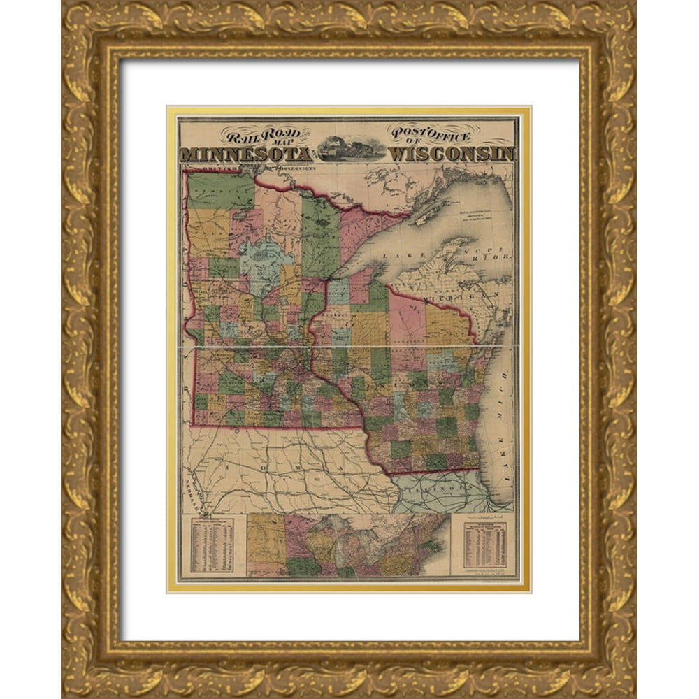 Vintage Maps 11x14 Gold Ornate Wood Framed with Double Matting Museum ...