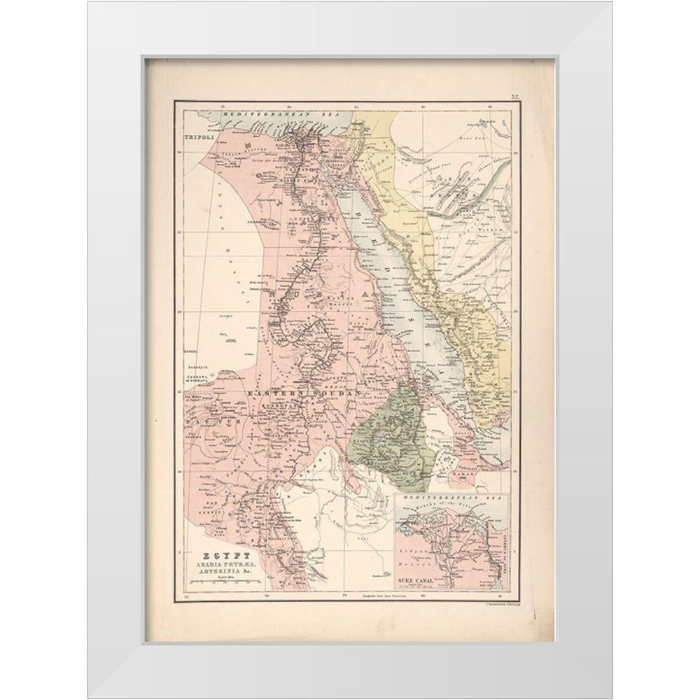 Vintage Maps 11x14 White Modern Wood Framed Museum Art Print Titled ...