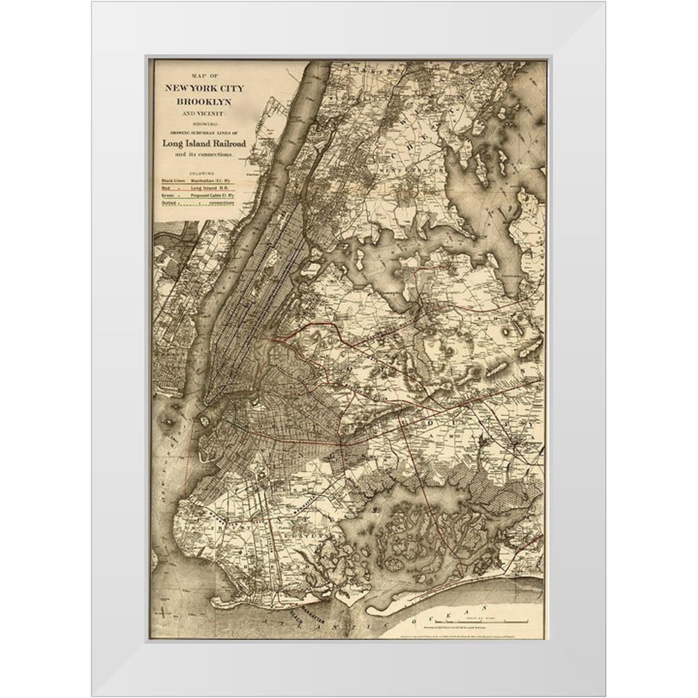 Vintage Maps 11x14 White Modern Wood Framed Museum Art Print Titled ...