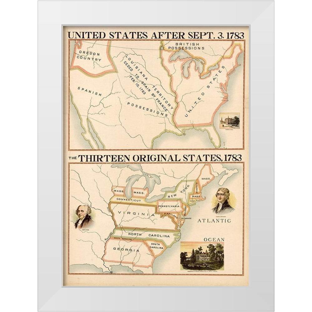 Vintage Maps 11x14 White Modern Wood Framed Museum Art Print Titled ...