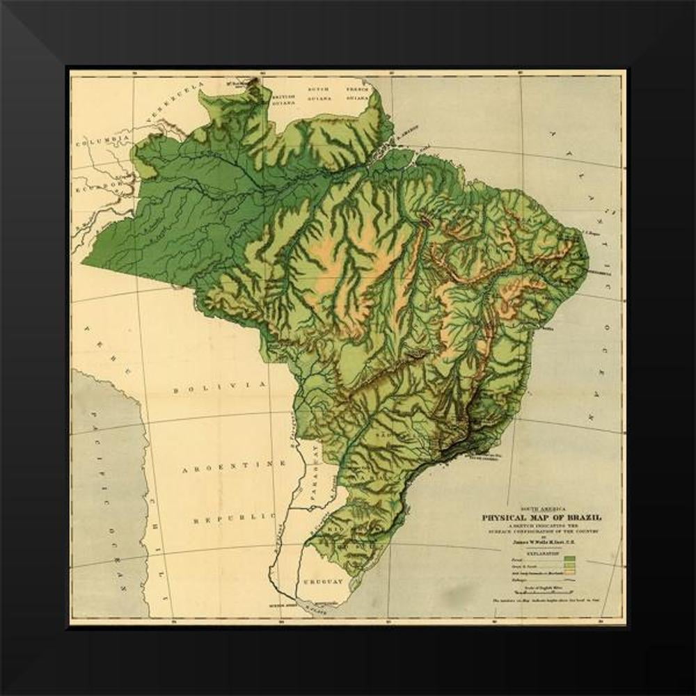 Vintage Maps 12x12 Black Modern Framed Museum Art Print Titled ...