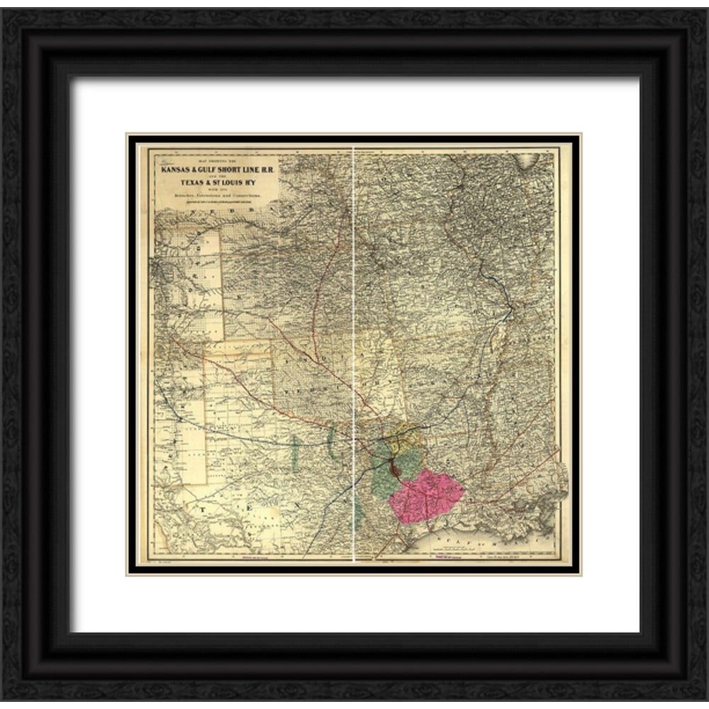 Vintage Maps 12x12 Black Ornate Wood Framed with Double Matting Museum ...