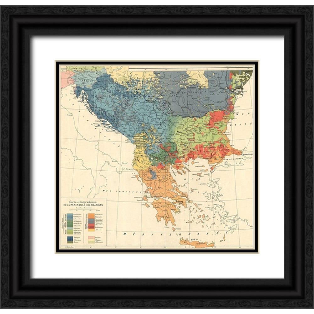 Vintage Maps 12x12 Black Ornate Wood Framed with Double Matting Museum ...