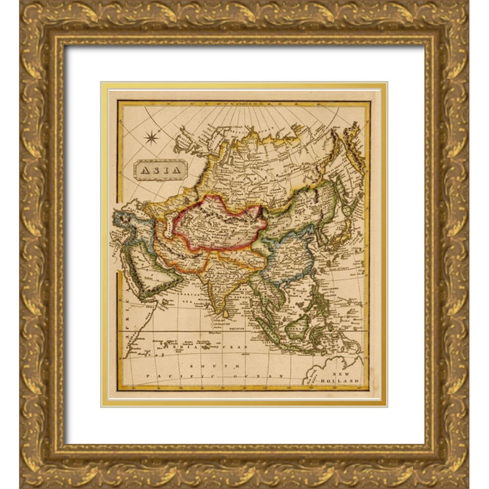 Vintage Maps 12x13 Gold Ornate Wood Framed with Double Matting Museum ...