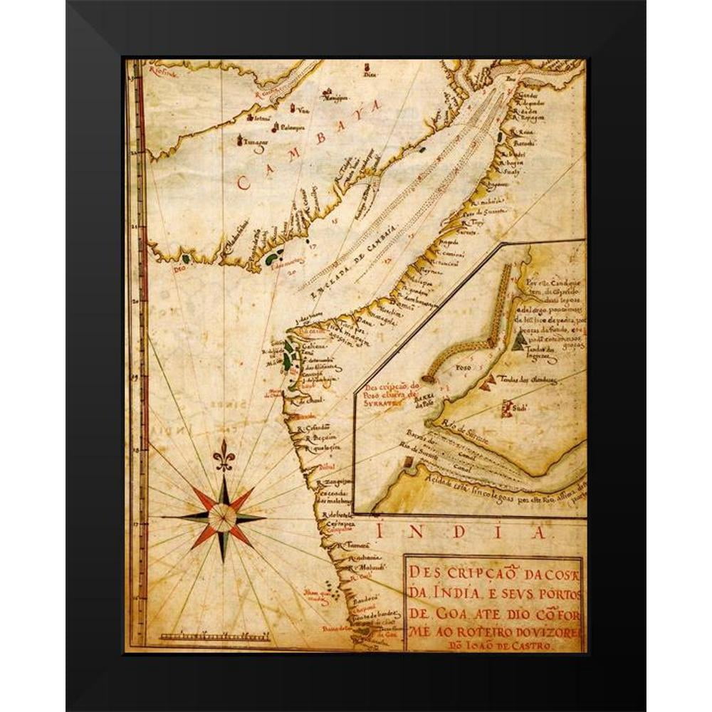 Vintage Maps 12x14 Black Modern Framed Museum Art Print Titled ...